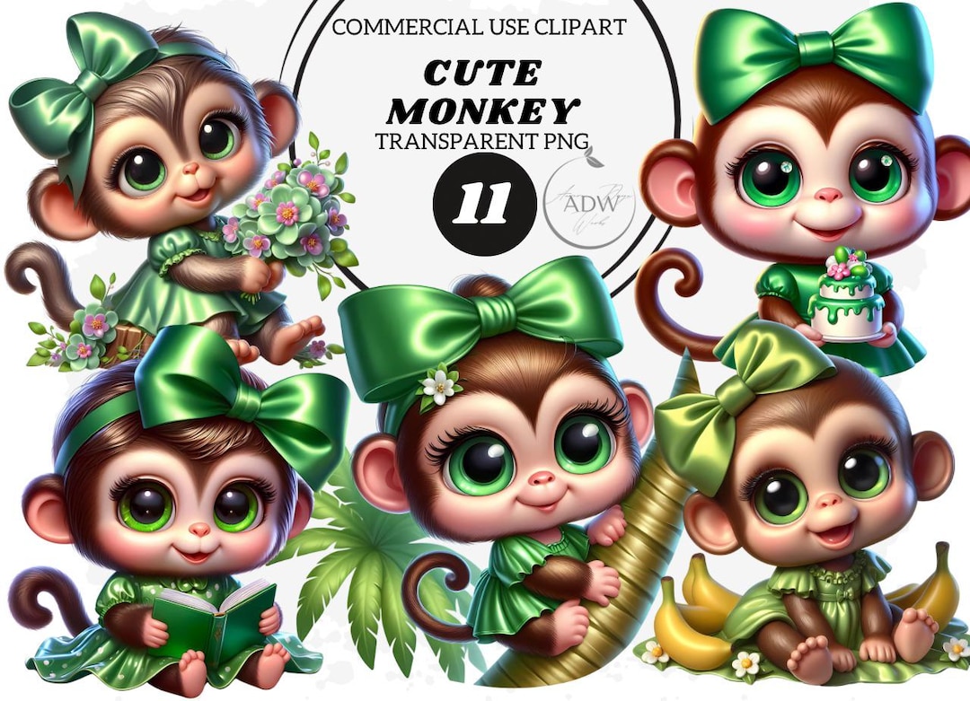 Monkey Clipart PNG, Commercial Use Graphics (digital Download) - Etsy