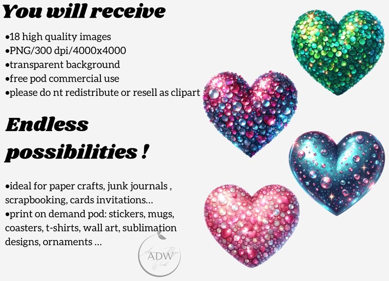 Glitter Hearts Clipart Set - Clip Art Set of Rainbow Hearts, Glitter ...