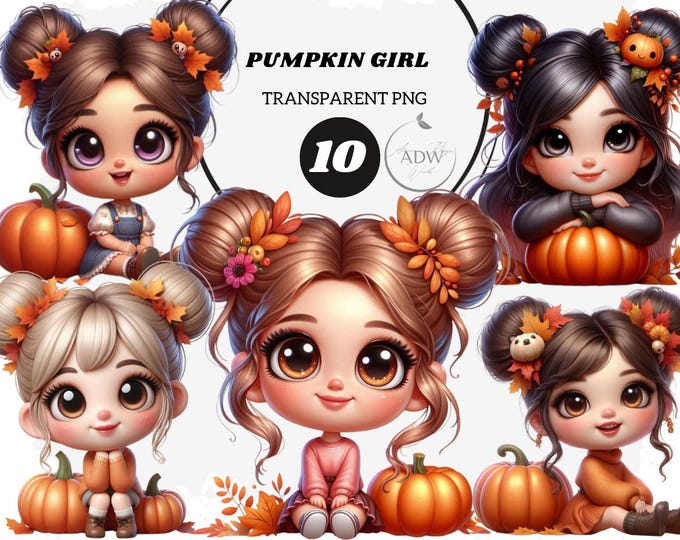 24 PNG Halloween Girl Clipart Cute Fall Pumpkin Cute Witch Gir Funny ...