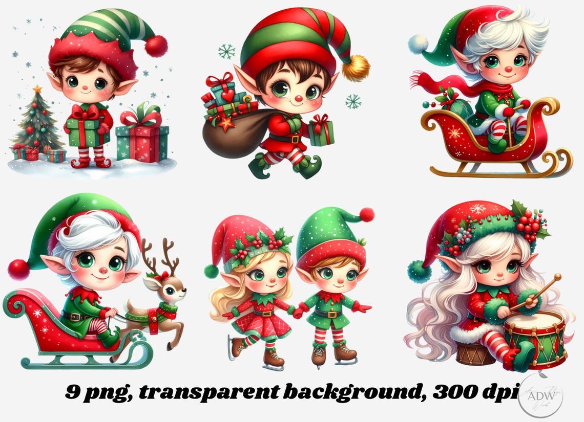 Christmas Elves Clipart: Festive Holiday Designs (digital Download) - Etsy