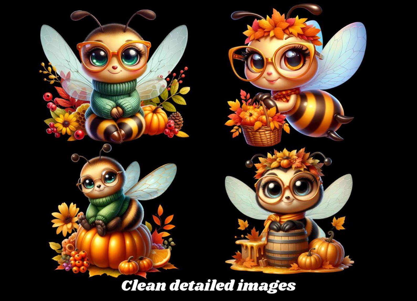 Autumn Bees Clipart PNG: Cozy Fall Honey Bee Graphics (digital Download ...