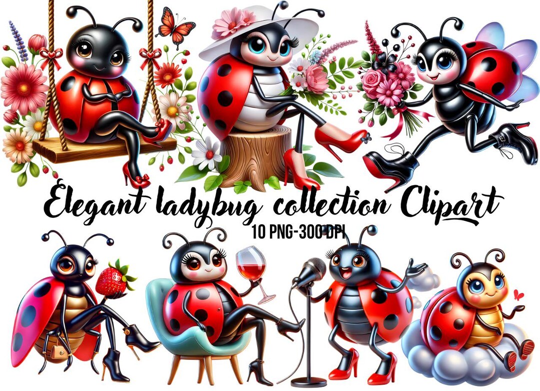 Spring Ladybug Clipart, Cute Ladybug Clipart, Flower Ladybug Clipart ...