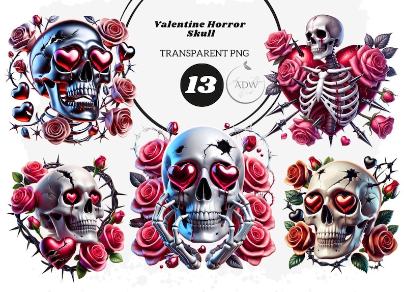 Valentine Horror Skulls Clipart: Gothic Love PNG (digital Download) - Etsy