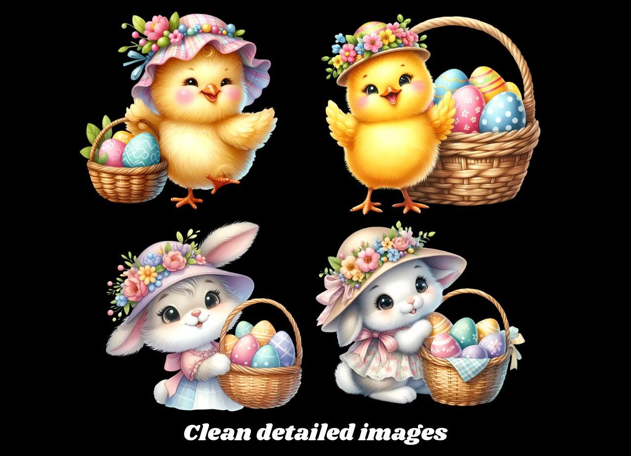 Easter Bunny and Chick Clipart, Spring Easter PNG - Etsy