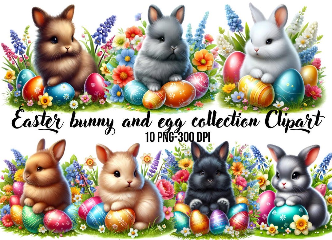 Easter Bunny and Egg , Easter Clipart, Rabbit Graphics, Cute Set Bunny ...