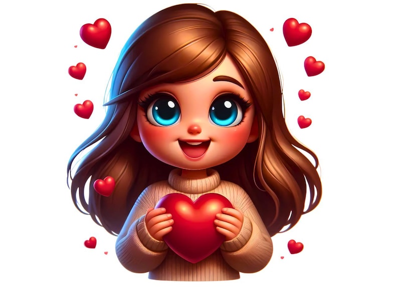 Valentine Girl Clipart | Heart Illustration (digital Design - Etsy