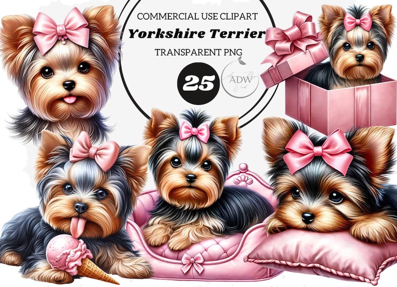 Yorkshire Terriers Clipart, 25 PNG Adorable Yorkie Graphics, Cute ...