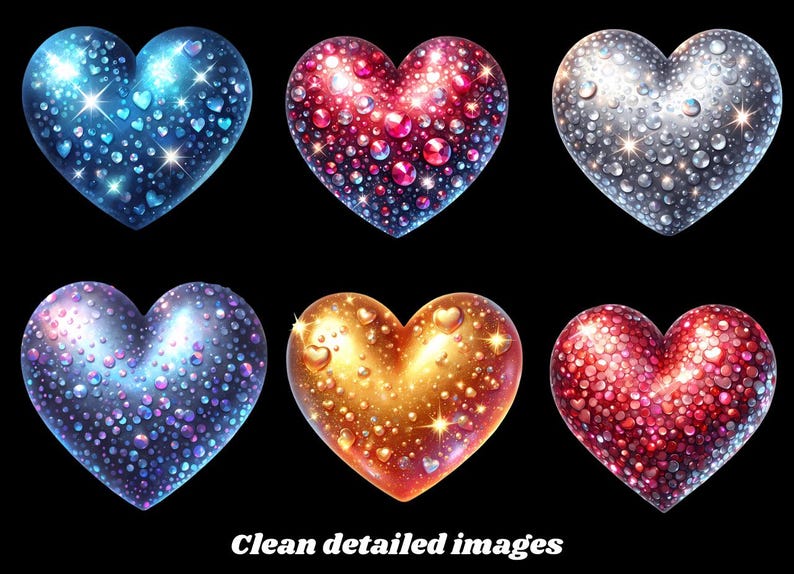Glitter Hearts Clipart Set - Clip Art Set of Rainbow Hearts, Glitter ...