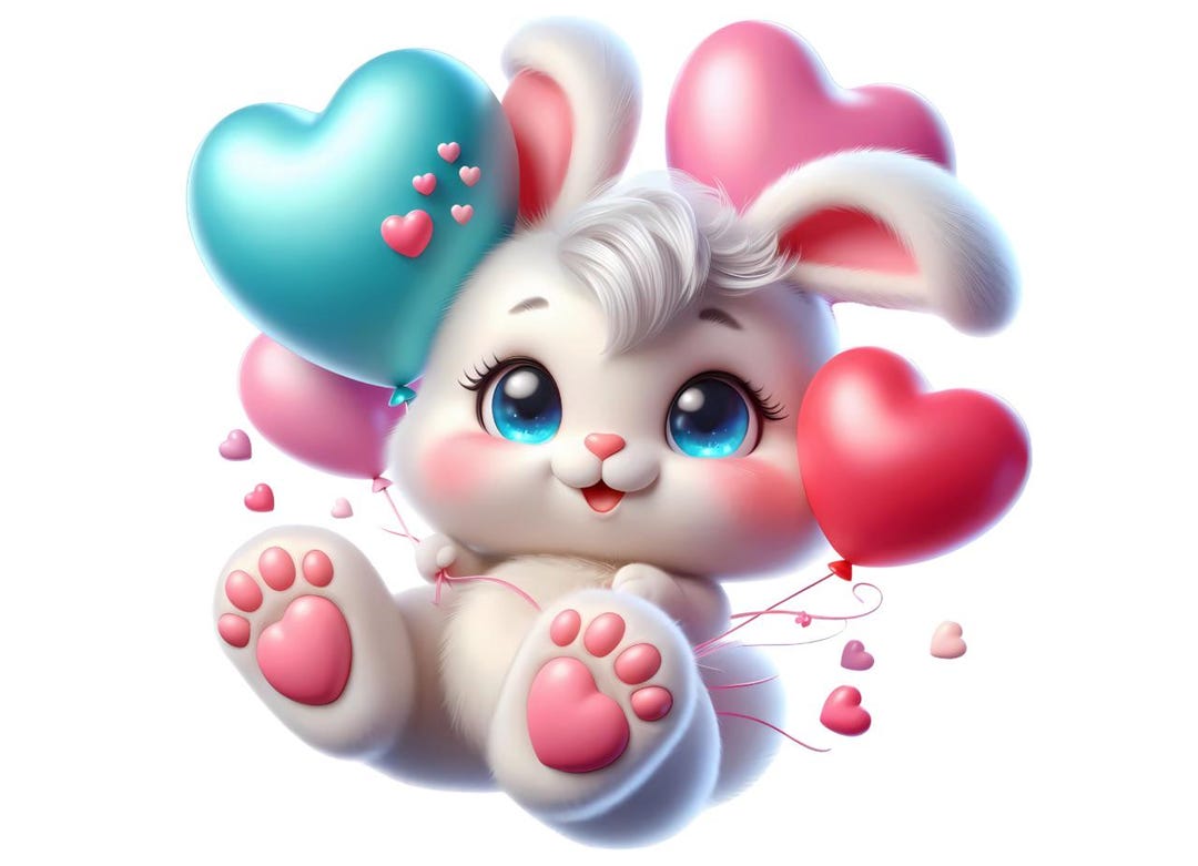 Valentine Animals Clipart | Heart Balloons PNG (digital Download - Etsy