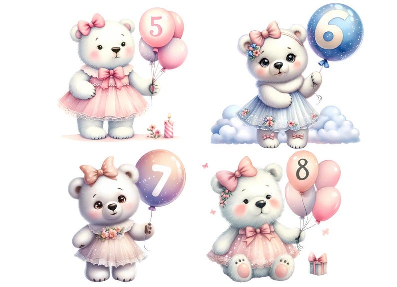 Watercolor Bear Clipart, Baby Shower, Balloons (PNG) - Etsy