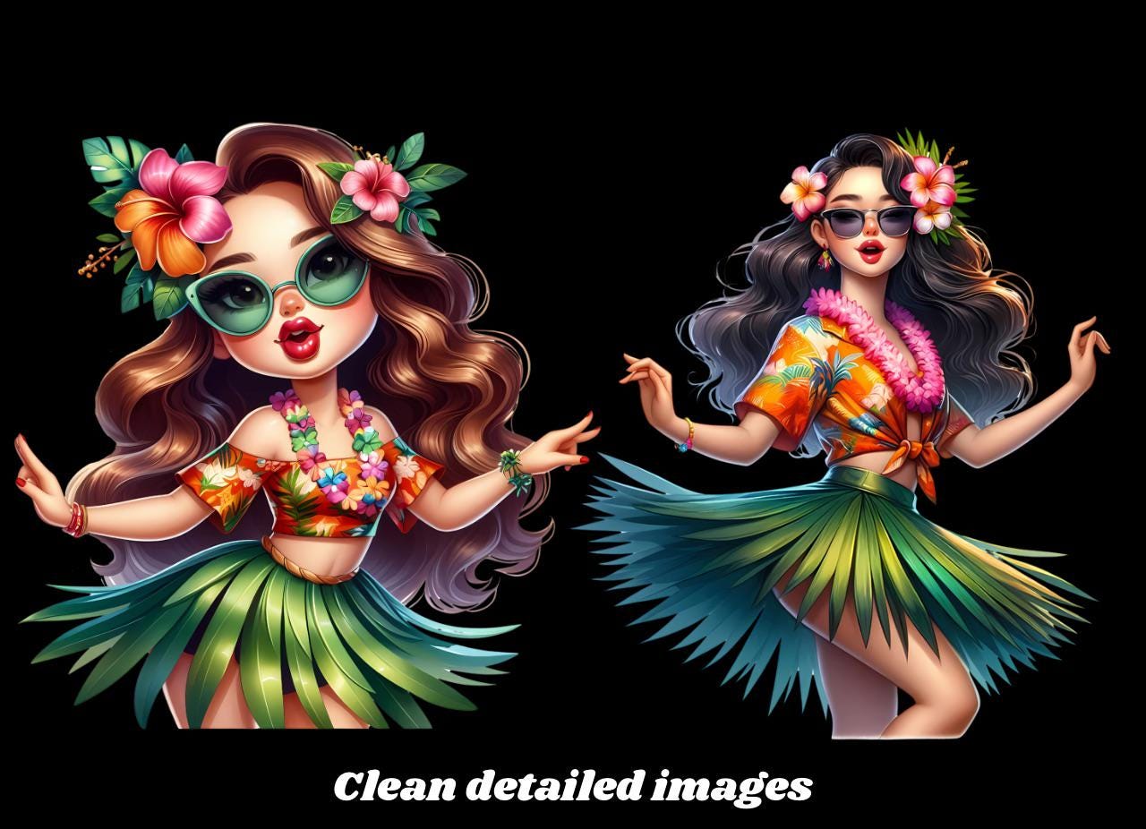 Watercolor Hula Girl Clipart: Hawaiian Luau PNG Set (digital Download ...