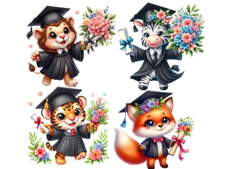 Graduation Animals Clipart, School Graduation Animals, Watercolor Cute ...
