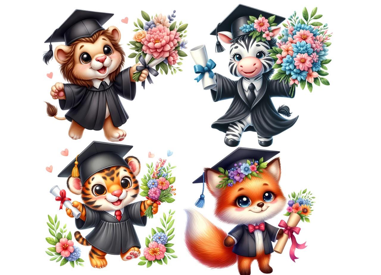 Graduation Animals Clipart, School Graduation Animals, Watercolor Cute ...