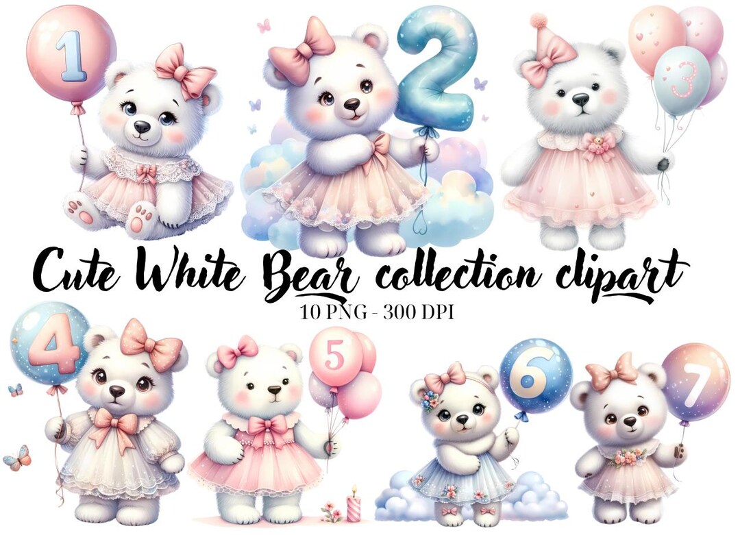Watercolor Cute White Bear Clipart, Pink Teddy Bear Clipart, Bear With ...