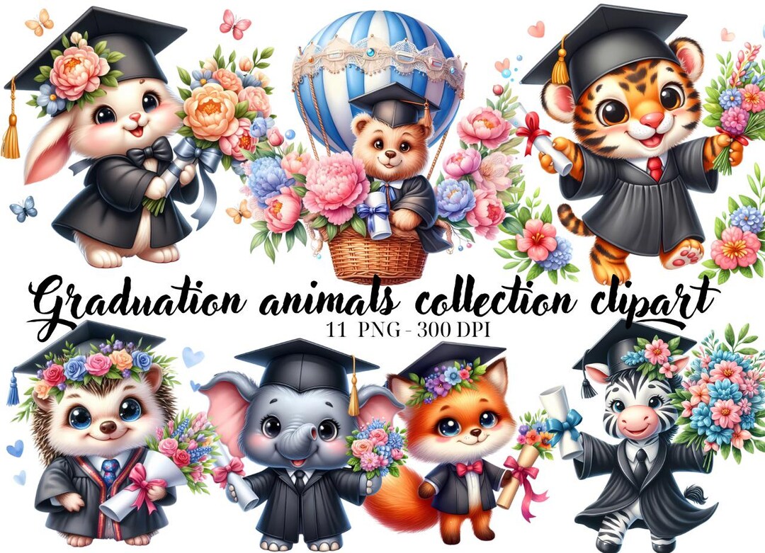 Graduation Animals Clipart, School Graduation Animals, Watercolor Cute ...