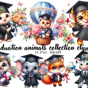 Watercolor Graduation Animals Clipart, Nursery Prints (digital Download ...
