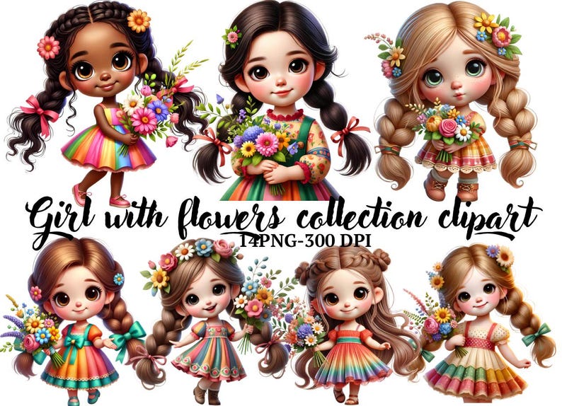 14 Girl With Flowers Clipart, Wild Flowers Clipart, Cute Flower Girl ...