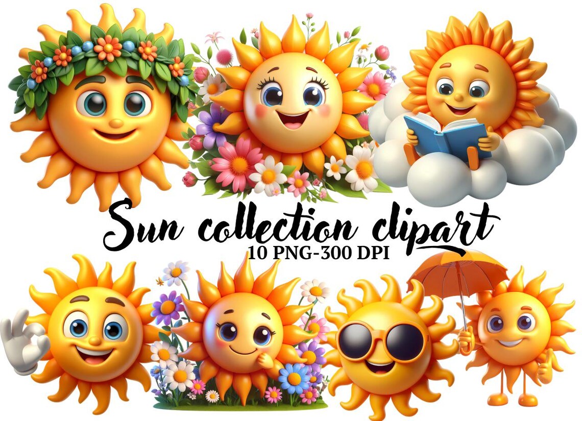 Watercolor Sun Clipart Set: Summer PNG Collection (digital Download) - Etsy