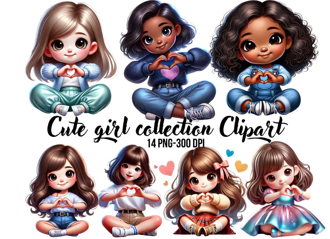 Cute Girl Clipart, Girl Clipart Valentines Day Cute Girl PNG Little ...