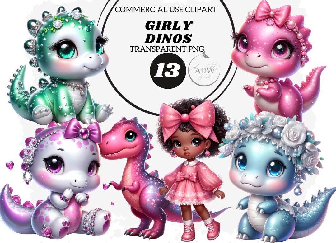 Pink Dinosaur Clipart: Girly Dino PNG Images, Commercial Use - Etsy