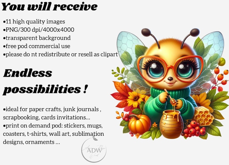 Autumn Bees Clipart PNG: Cozy Fall Honey Bee Graphics (digital Download ...