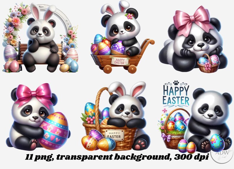 Easter Panda Clipart Set, Spring Graphics (PNG, 300 DPI - Etsy