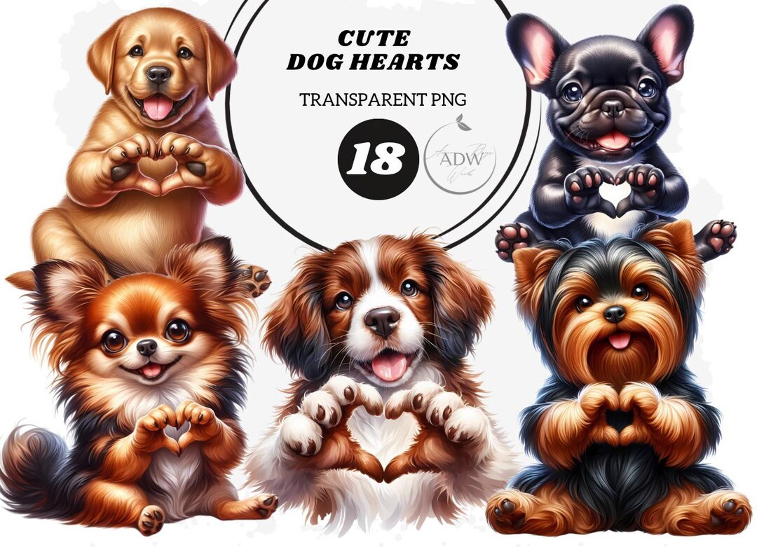 Dog Hearts Clipart, Puppy Love Graphics (digital Download PNG, 300DPI ...