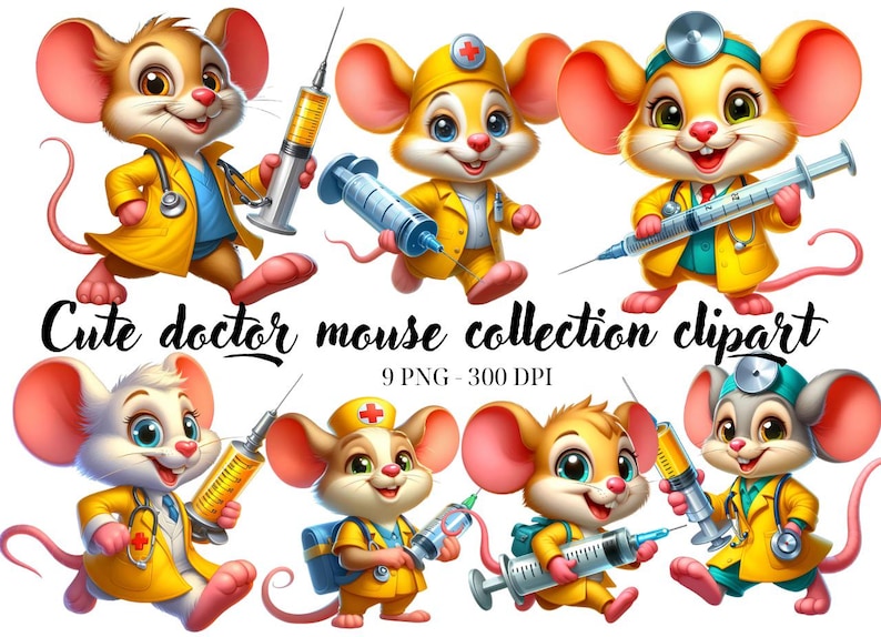 9 PNG Watercolor Medical Clipart , Cute Doctor Mouse , Gift for Kids ...