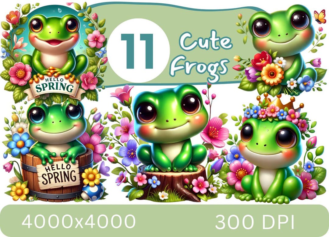 Cute Spring Frog Clipart Set 11 Separate High Quality PNG Images Cute ...