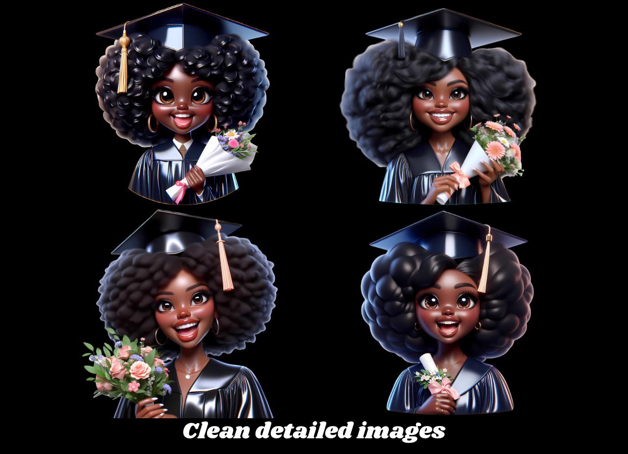 Black Girl Graduation Clipart: Chibi PNG, 2025 Graduate (digital ...