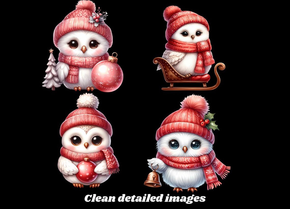 Christmas Owl Clipart Bundle: Watercolor Winter PNG Graphics (digital ...