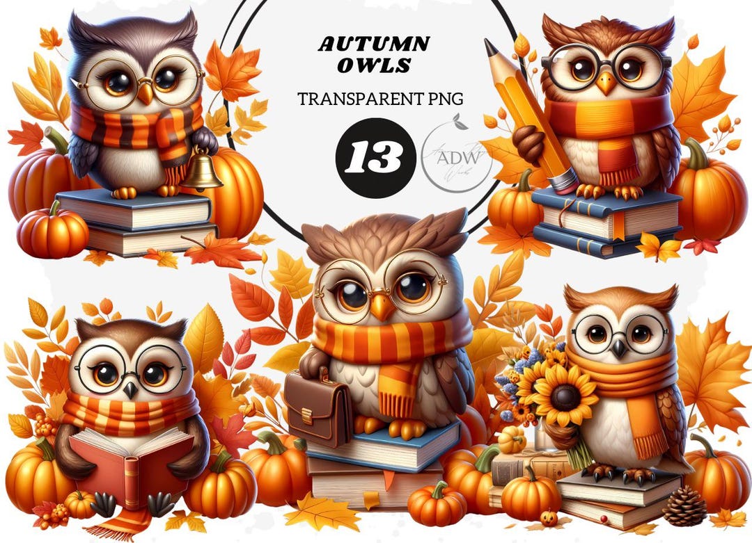 Autumn Owl Clipart: Back to School PNG Bundle (13 Files) - Etsy