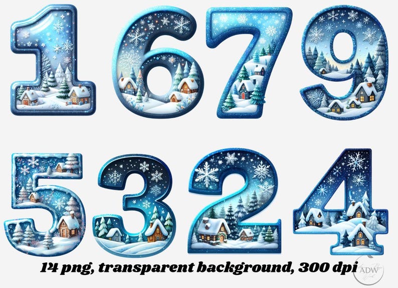 Festive Watercolor Christmas Numbers Clipart PNG: Holiday Digital ...