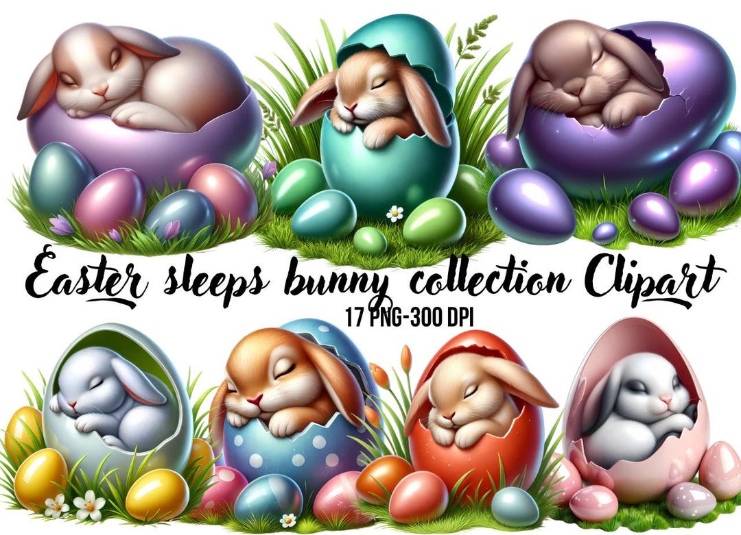 Easter Sleeping Bunny Clipart Set: Watercolor PNG Graphics (commercial ...