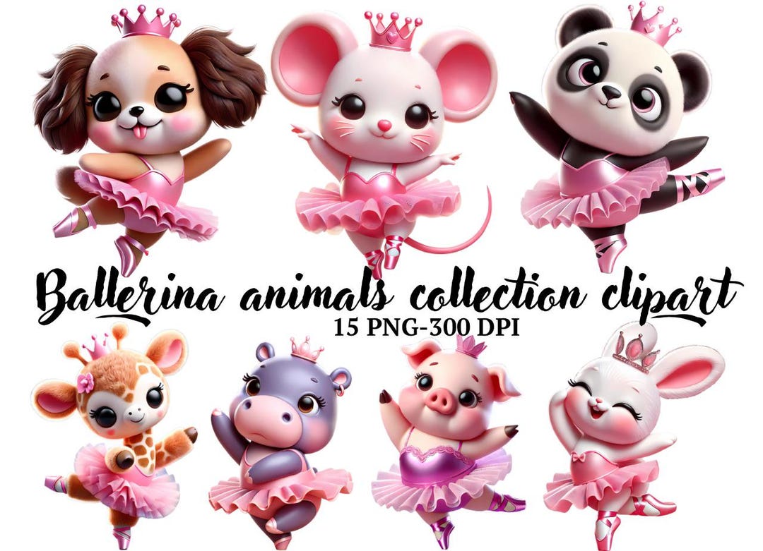 Ballerina Animals Clipart, 15 PNG Cute Dancing Animals Graphics, Ballet ...