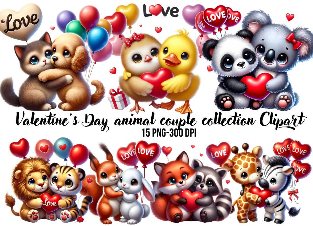 15 Valentine's Day Animal Couple Clipart, Romantic Clipart, Forest ...