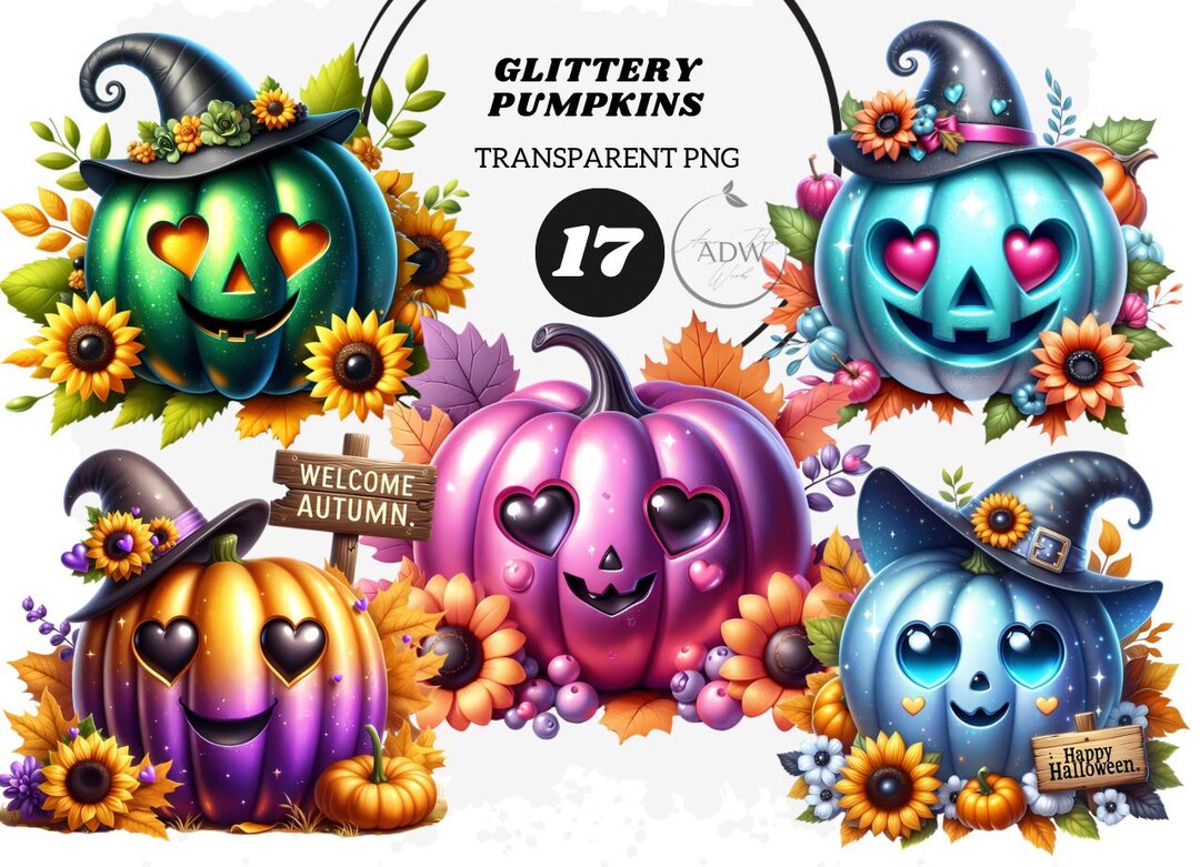 Glittery Pumpkin Clipart, Cute Fall PNG, Halloween Pumpkin PNG ...