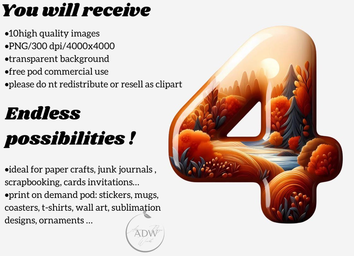 Autumn Watercolor Numbers Clipart: Fall PNG Digits (digital Download ...