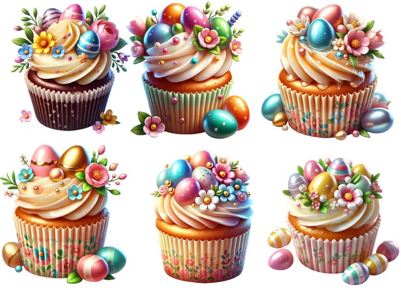 Easter Cupcakes Clipart: Watercolor Desserts Graphics (digital Download ...