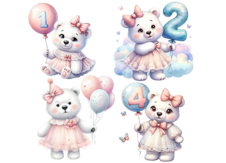 Watercolor Bear Clipart, Baby Shower, Balloons (PNG) - Etsy