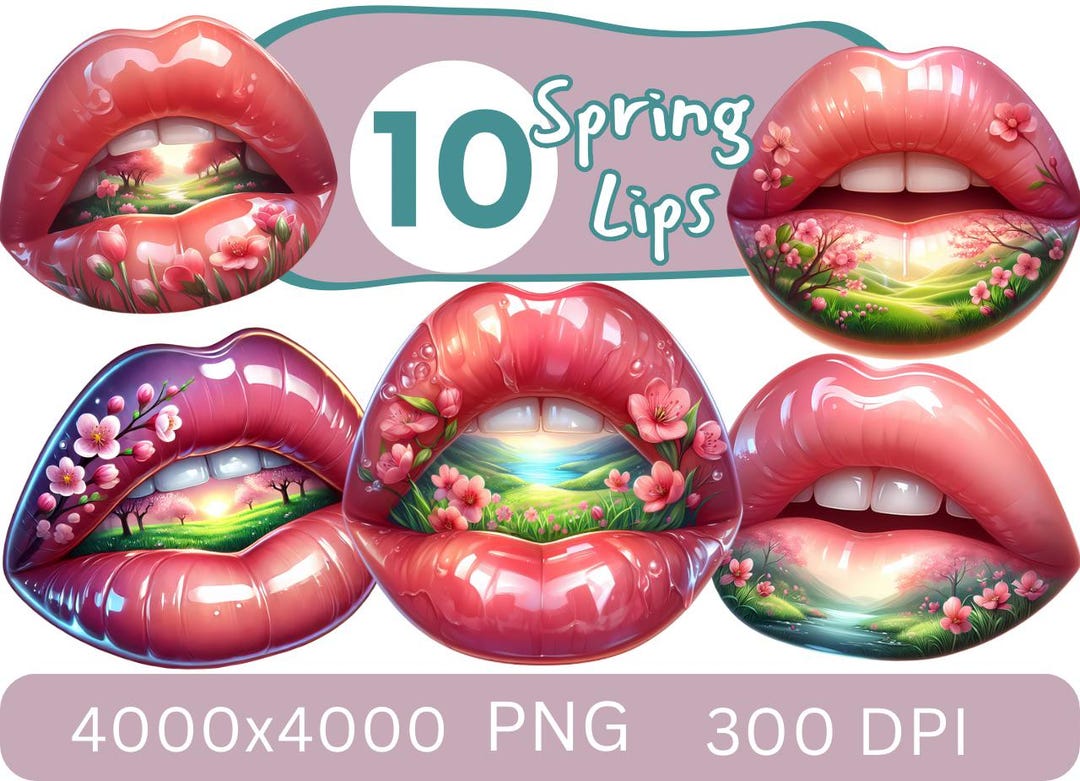 Spring Lips PNG, Spring Landscape PNG, Floral Lip Sublimation, Floral ...