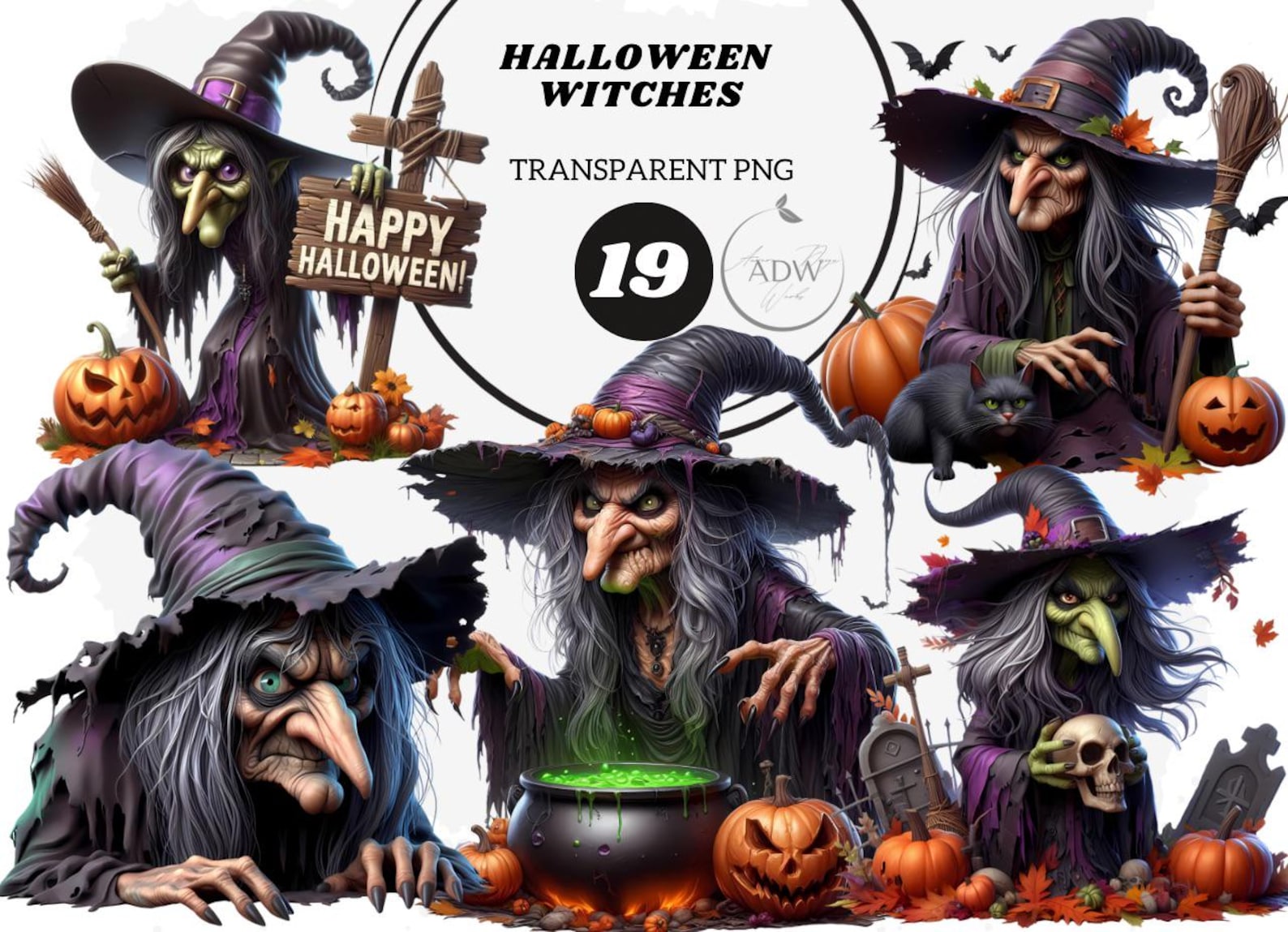 Halloween Witch Clipart, Bad Witch Halloween Clipart, Spooky Halloween ...