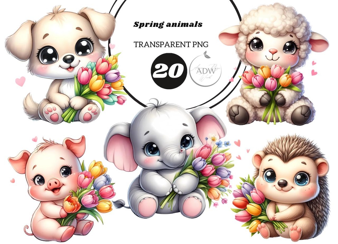Spring Animals Clipart Bundle – Forest Animals With Flowers, Watercolor ...