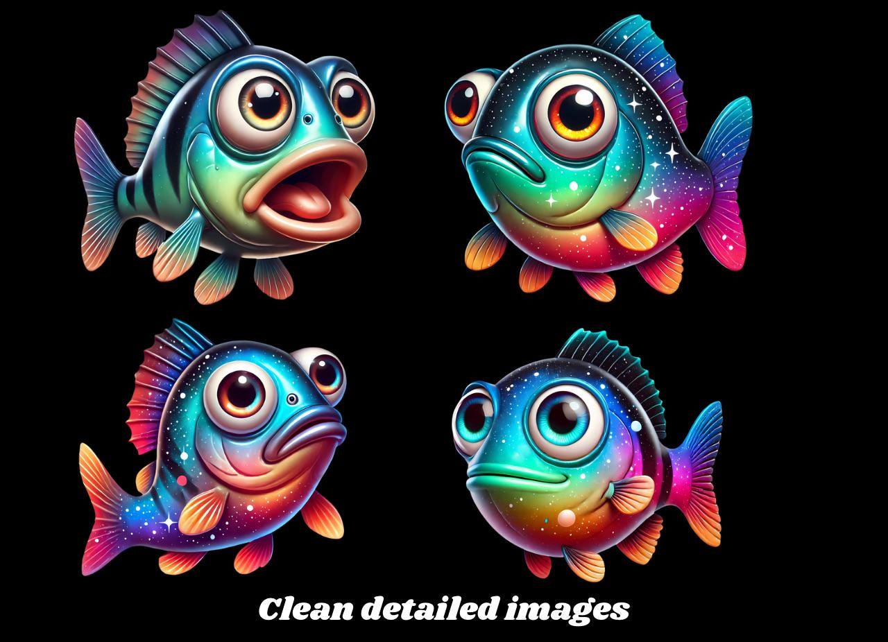Funny Bass Watercolor Clipart: Laughing Fish PNG Set (digital Download ...