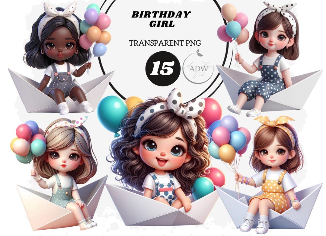 Birthday Girl Clipart | Cute Pink Birthday Party PNG | Girl Celebration ...
