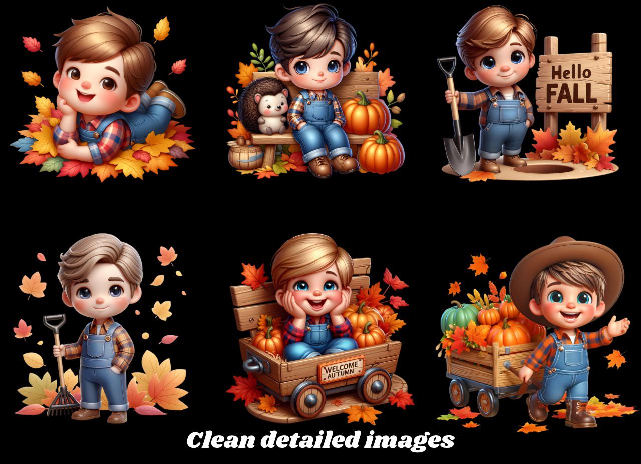 Cute Autumn Boy Clipart | Fall Boy PNG | Pumpkin Patch Kid | Watercolor ...