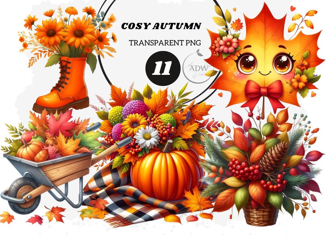 Watercolor Autumn Clipart: Cozy Fall PNG Graphics (digital Download) - Etsy