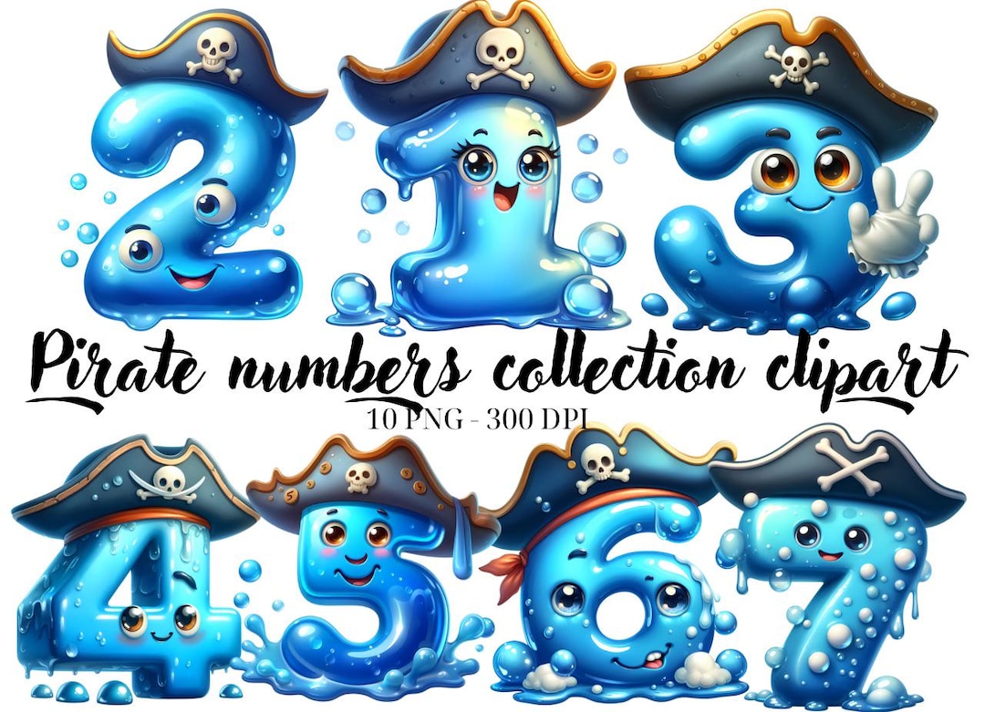 Watercolor Pirate Numbers Clipart, Baby Shower, PNG Digital Files on ...