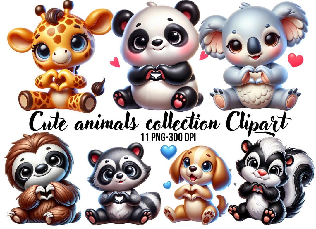Cute Animals 11 PNG Cute Valentine Clipart Valentines Day Cute Animals ...