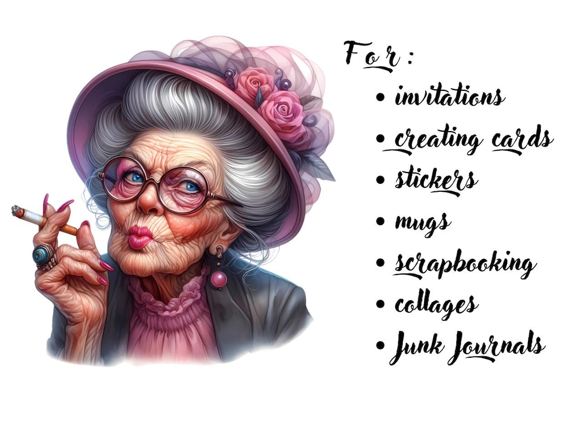 Funny Grandma Clipart: Cartoon Old Ladies PNG (commercial Use) - Etsy